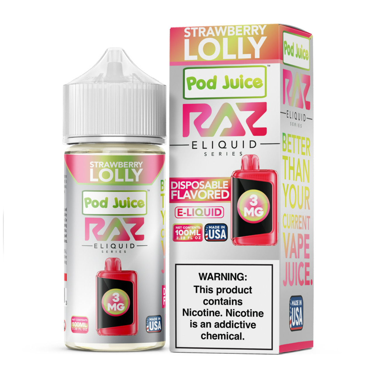 POD JUICE X RAZ STRAWBERRY LOLLY 100ML 3MG – Vapor Fuel